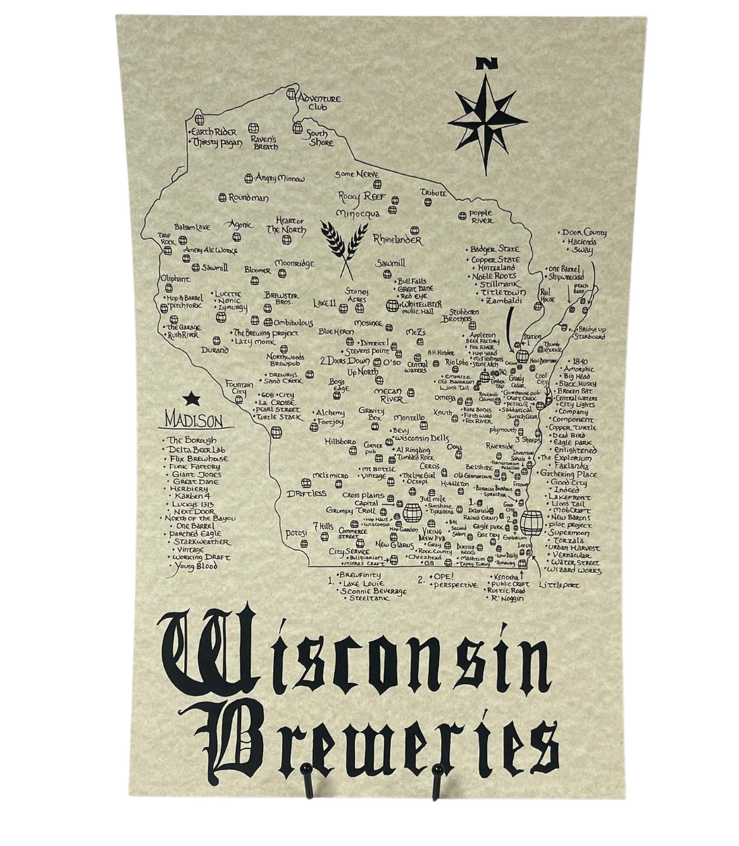 Wisconsin Breweries Map by Jesse Kennedy – Blue Moon Emporium