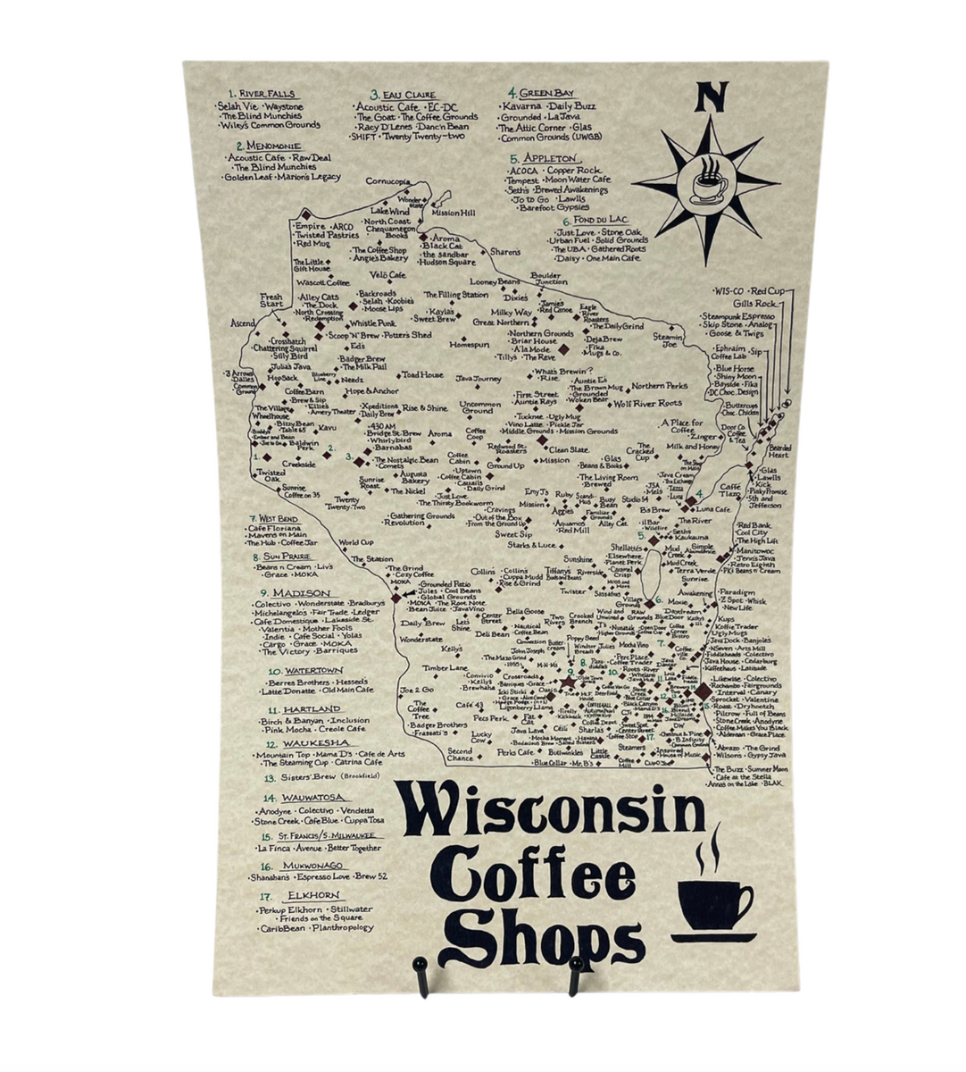 Wisconsin Coffee Shops Map by Jesse Kennedy – Blue Moon Emporium